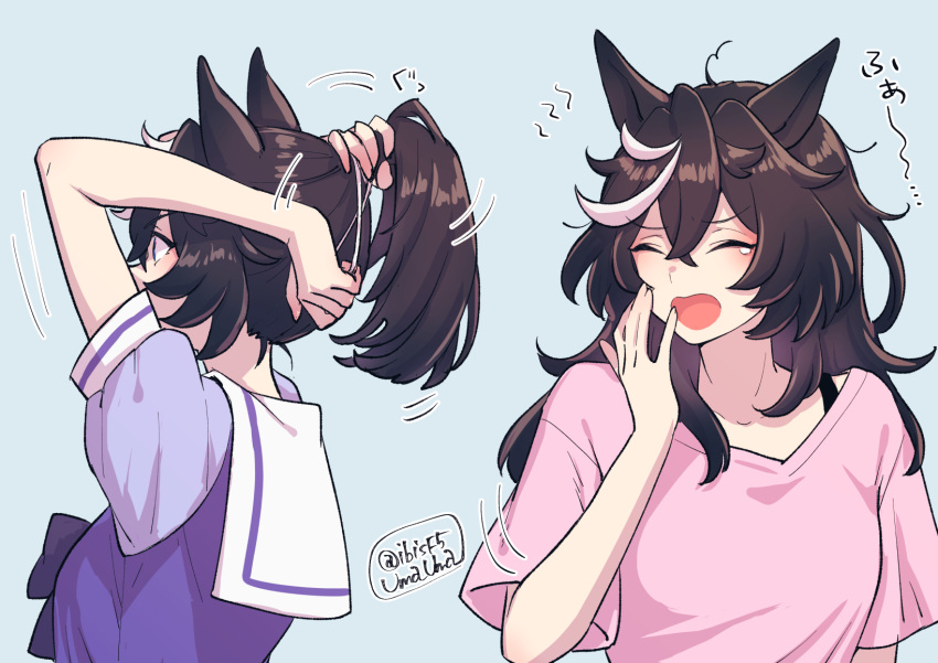 Safebooru - 1girl adjusting hair alternate costume animal ears arms up black hair blue eyes bow ...