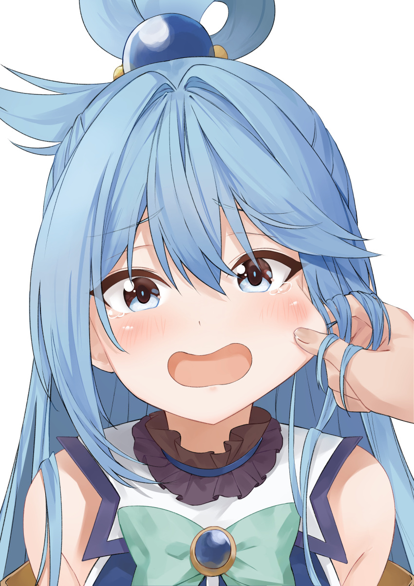 Safebooru - 1boy 1girl absurdres aqua (konosuba) aqua bow aqua bowtie blue eyes blue hair blue ...