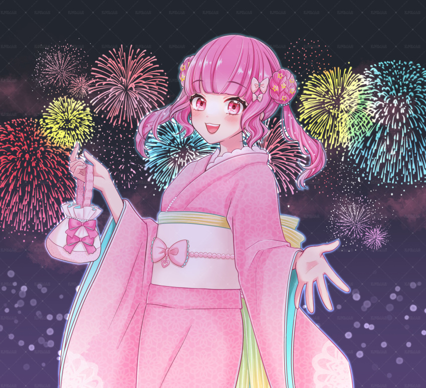 Safebooru - 1girl aerial fireworks blush bow character request double ...