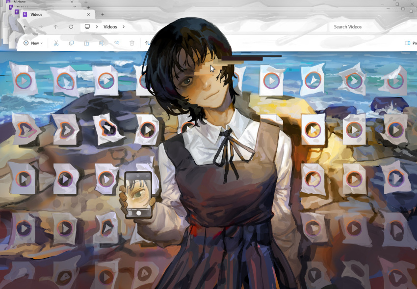 Safebooru - 1girl absurdres black hair collared shirt computer mouse ...