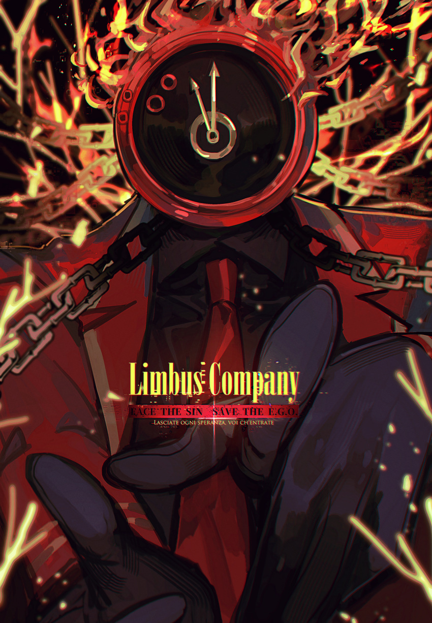 Safebooru - 1other absurdres black gloves black shirt chain clock coat ...