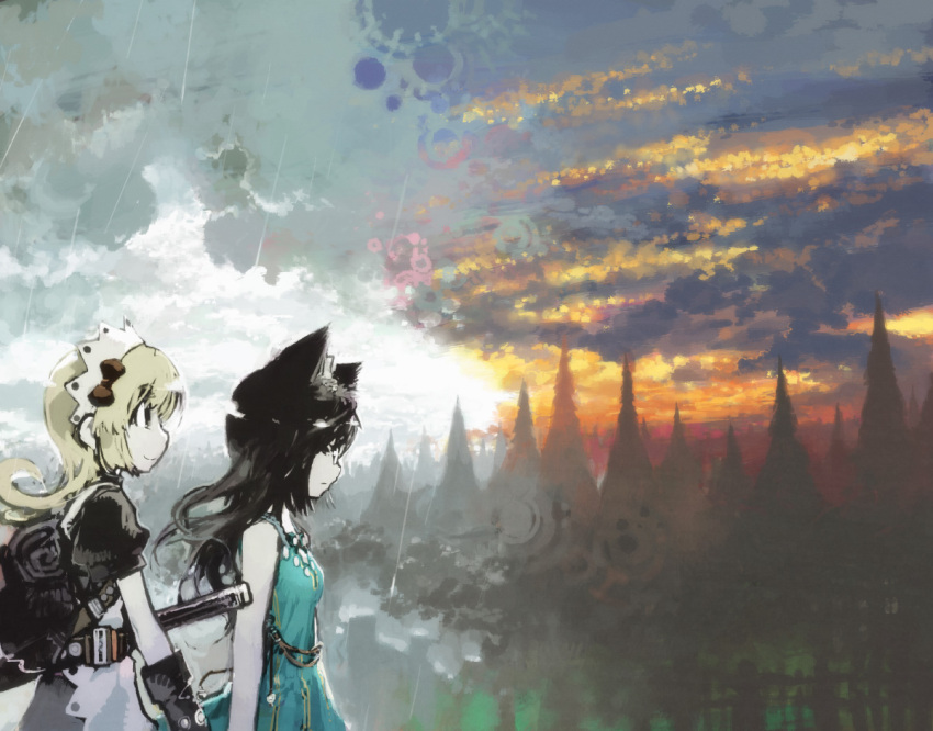 Safebooru - 2girls animal ears black gloves black hair blonde hair cat ...