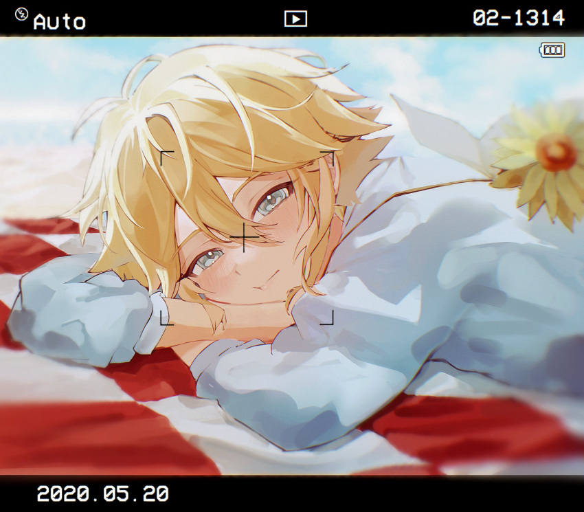 Safebooru - 1boy alternate costume basil (faraway) (omori) basil (omori) beach blonde hair blue ...