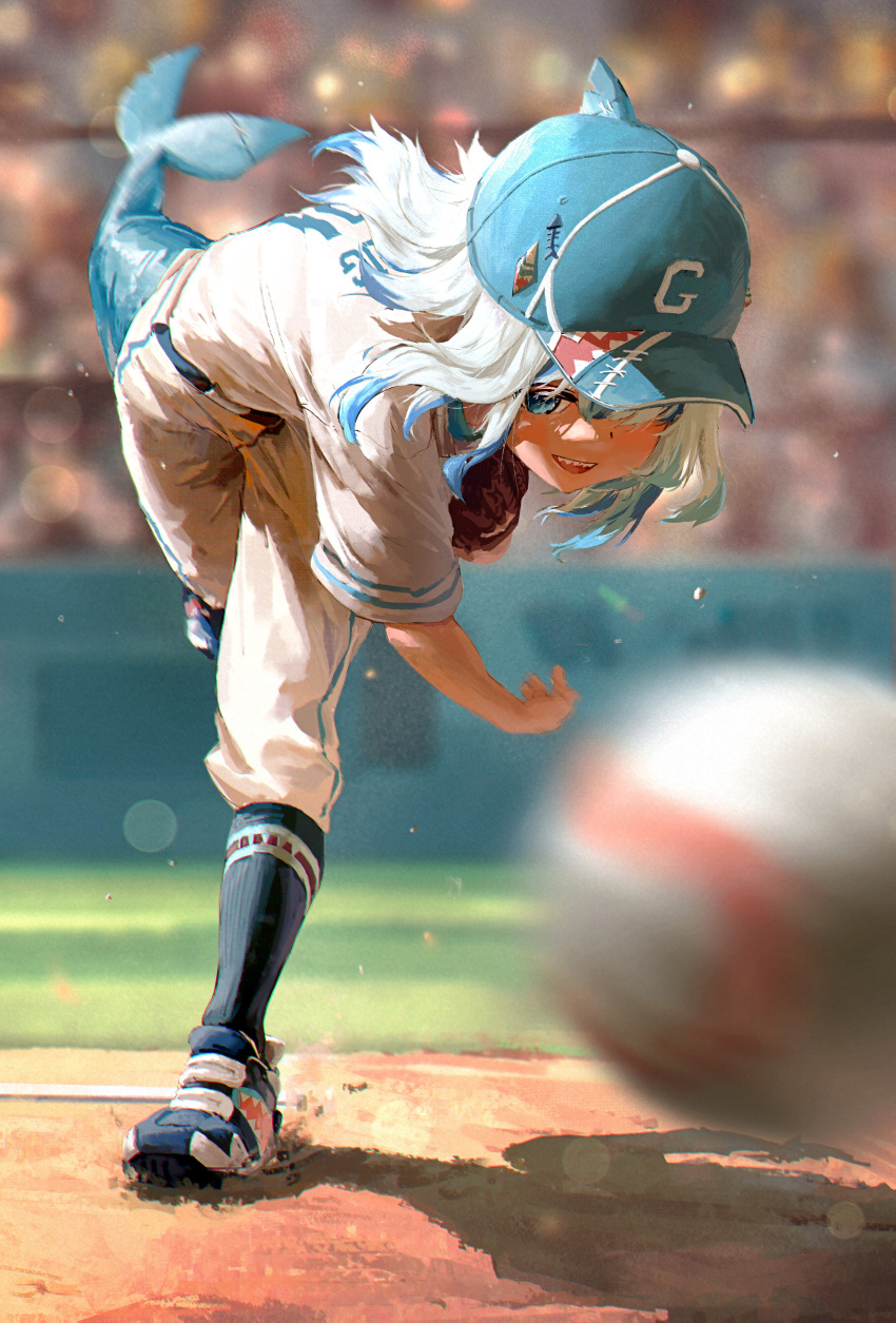 Safebooru - 1girl :d absurdres baseball baseball (object) baseball cap baseball jersey baseball ...