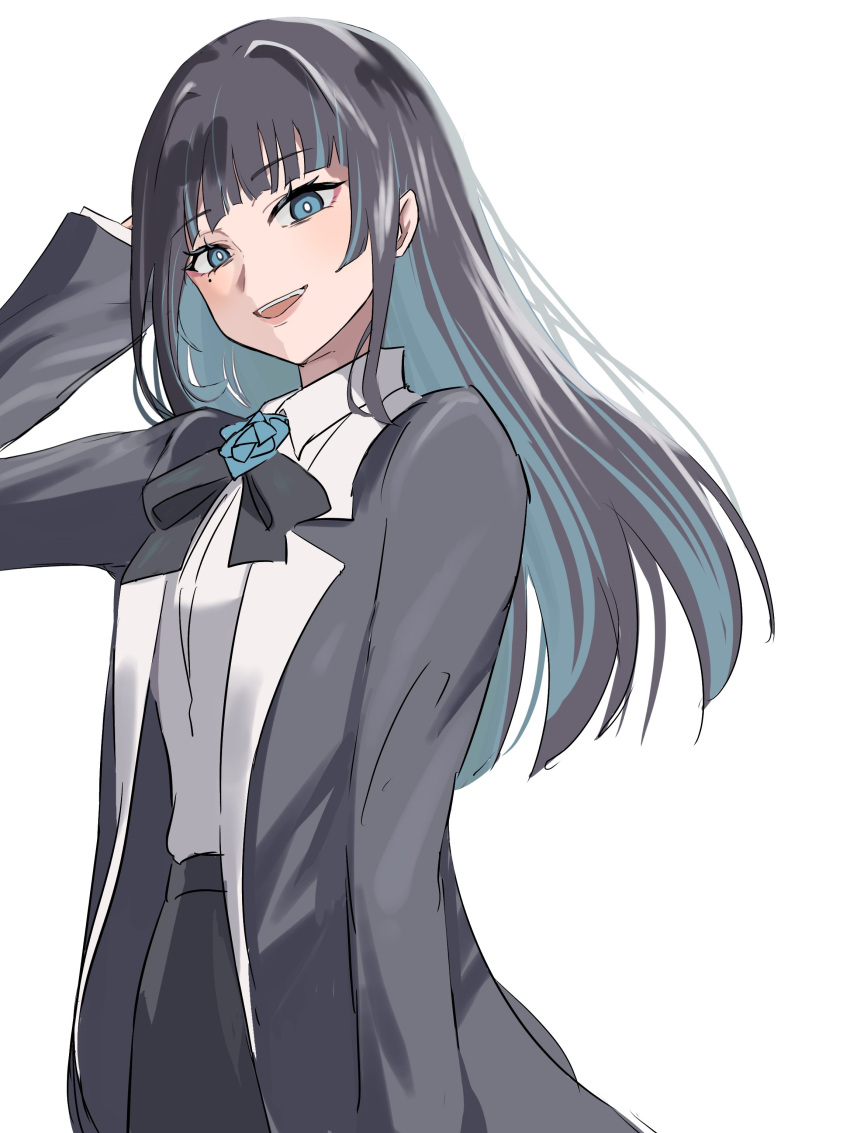 Safebooru - 1girl absurdres ado (utaite) black bow black bowtie black coat black hair black ...