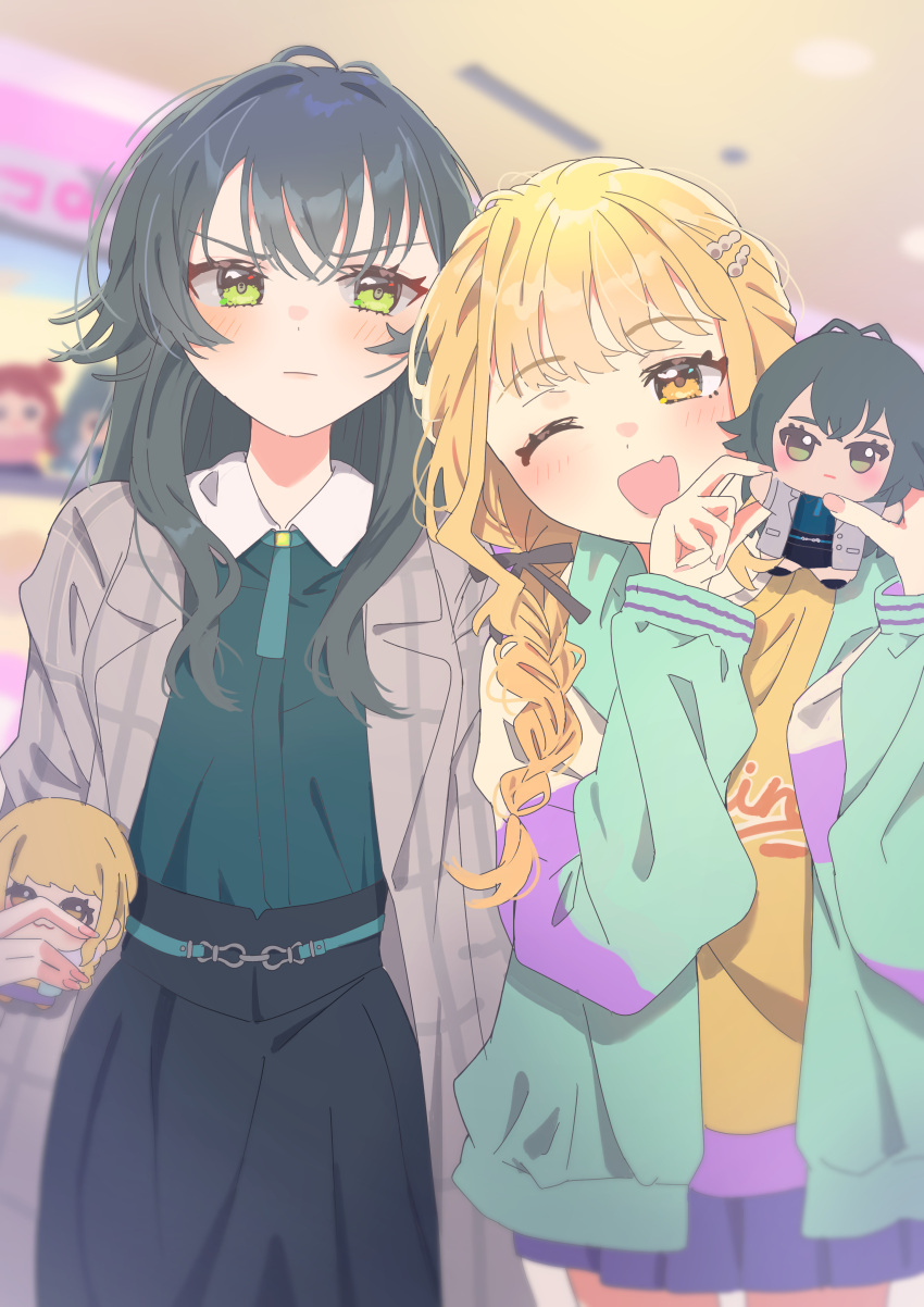 Safebooru - 2girls ;d absurdres antenna hair black skirt blonde hair ...