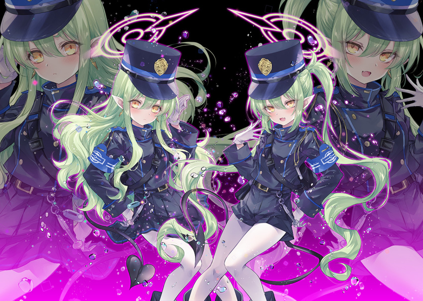 Safebooru - 2girls air bubble armband belt black belt black hat black shirt black skirt black ...