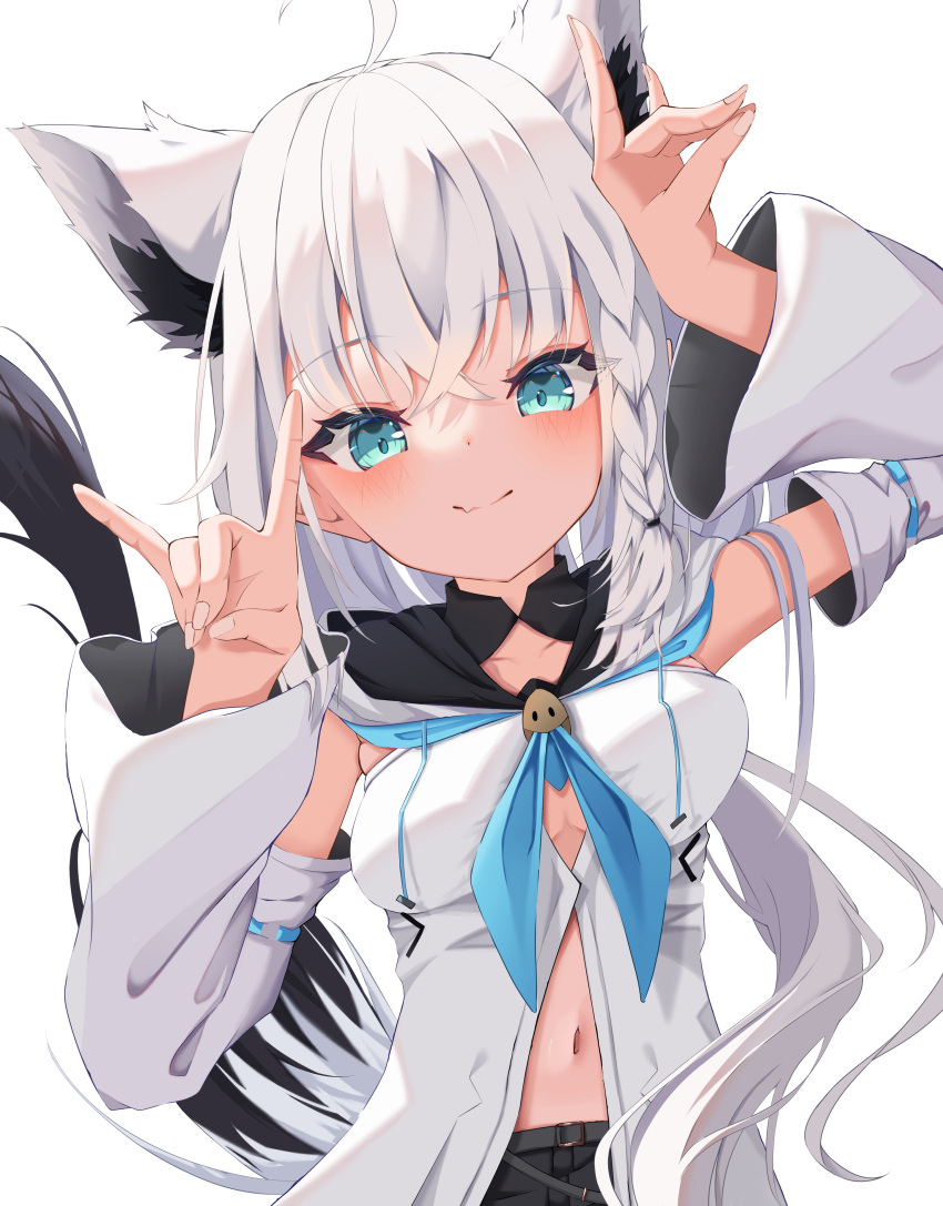 Safebooru - 1girl absurdres ahoge animal ear fluff animal ears black shorts blue neckerchief ...