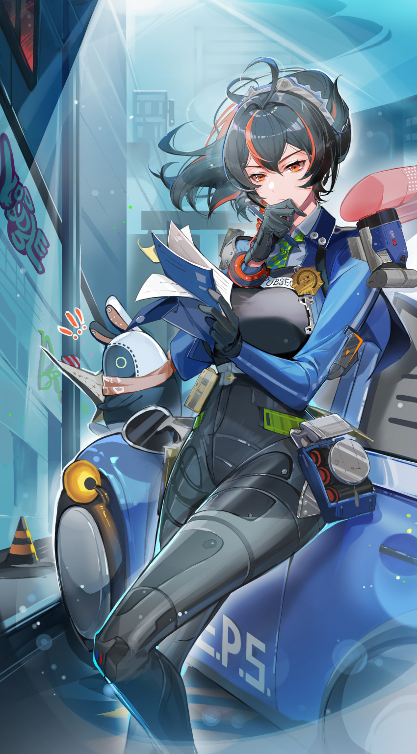 Safebooru - ! !! 1girl absurdres against vehicle bangboo (zenless zone ...