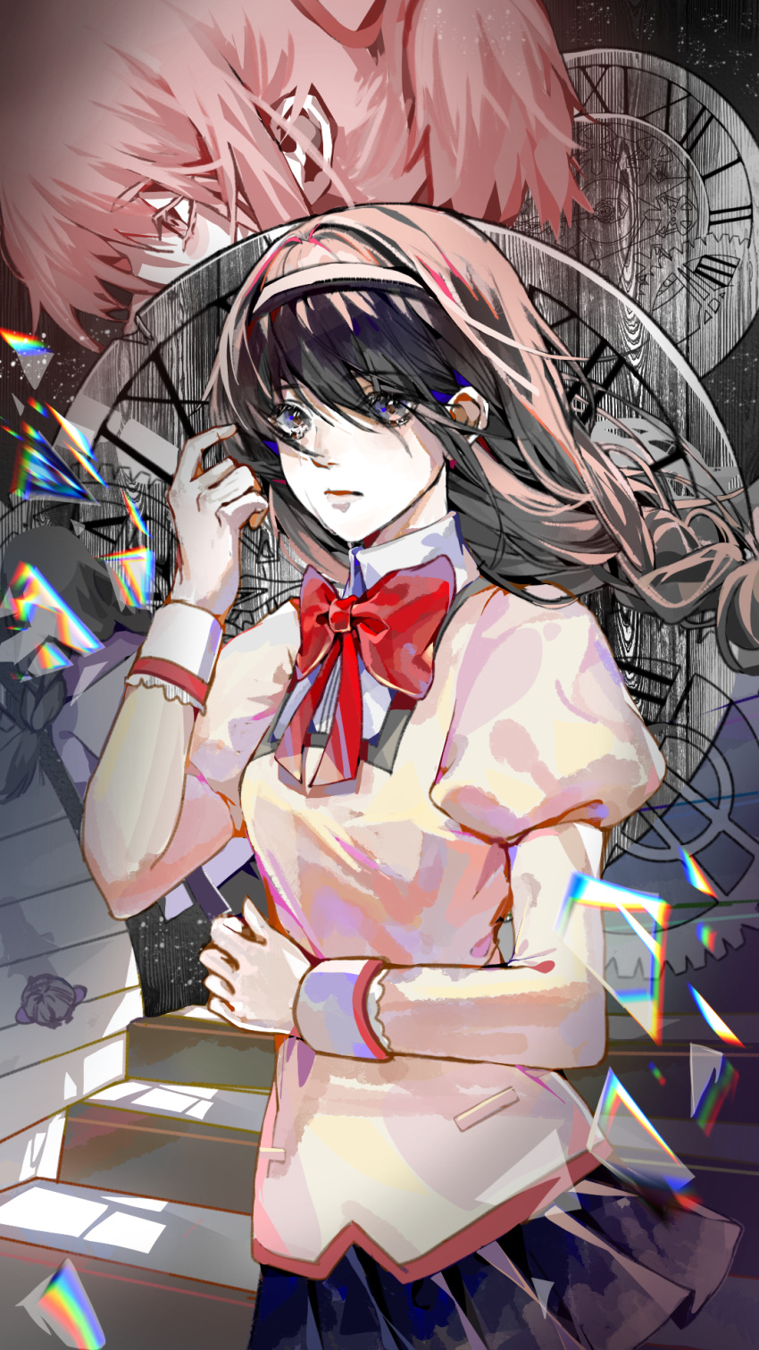 Safebooru - 2girls akemi homura black background black hair black ...