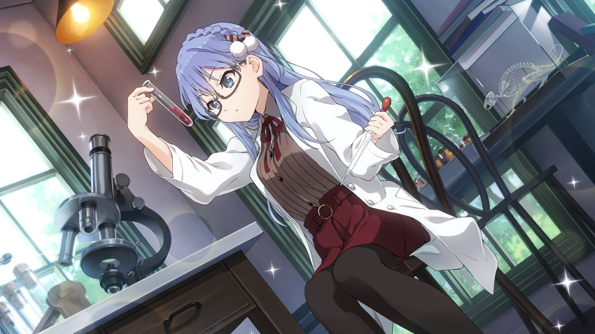 Safebooru - 1girl 22/7 22/7 ongaku no jikan belt black-framed eyewear black pantyhose blue eyes ...