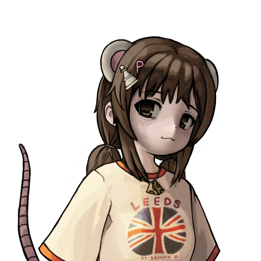 Safebooru - 1girl :3 animal ears brown eyes brown hair cheese dot nose ...