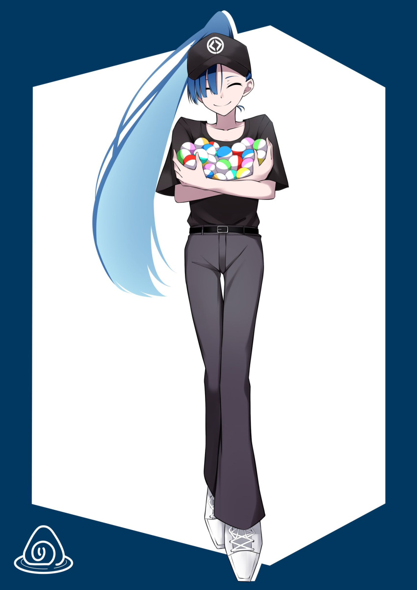 Safebooru - 1girl ado (utaite) alternate hairstyle belt belt buckle black belt black shirt blue ...