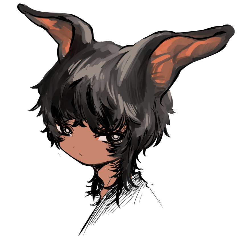 Safebooru - 1boy :/ androgynous animal ears black eyes black hair bright pupils closed mouth ...