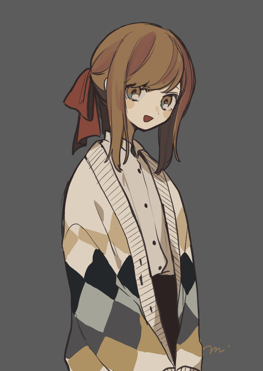 Safebooru - 1girl absurdres argyle cardigan argyle clothes blush stickers bow brown eyes brown ...