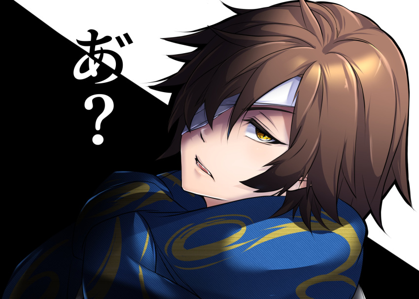 Safebooru - 1boy aged down bandage over one eye black background blue ...