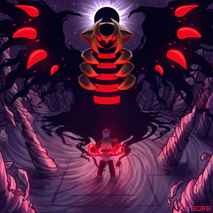 Safebooru - 1boy 1other absurdres blue hair cyborb cyrus (pokemon ...