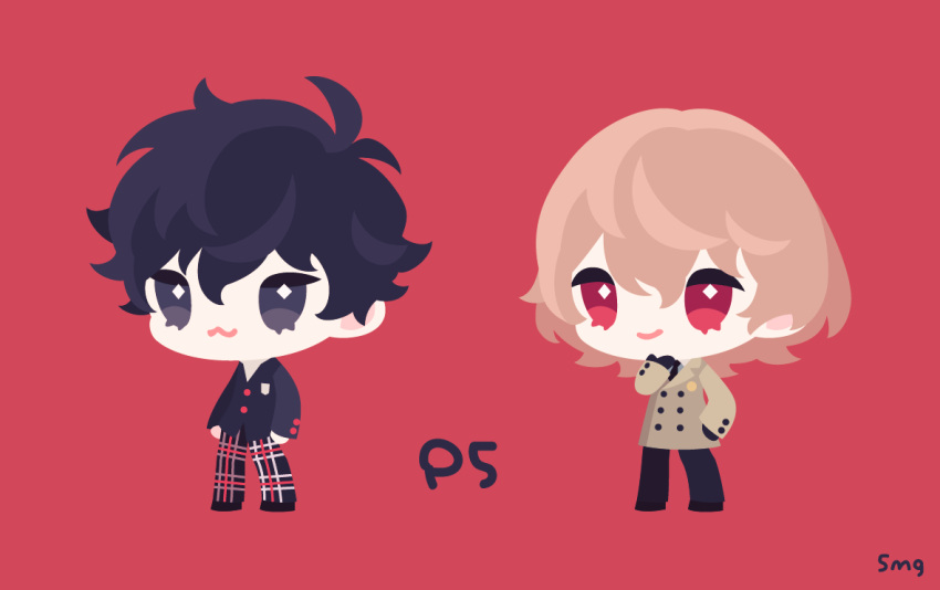 Safebooru - 2boys :3 akechi gorou amamiya ren black gloves black hair ...