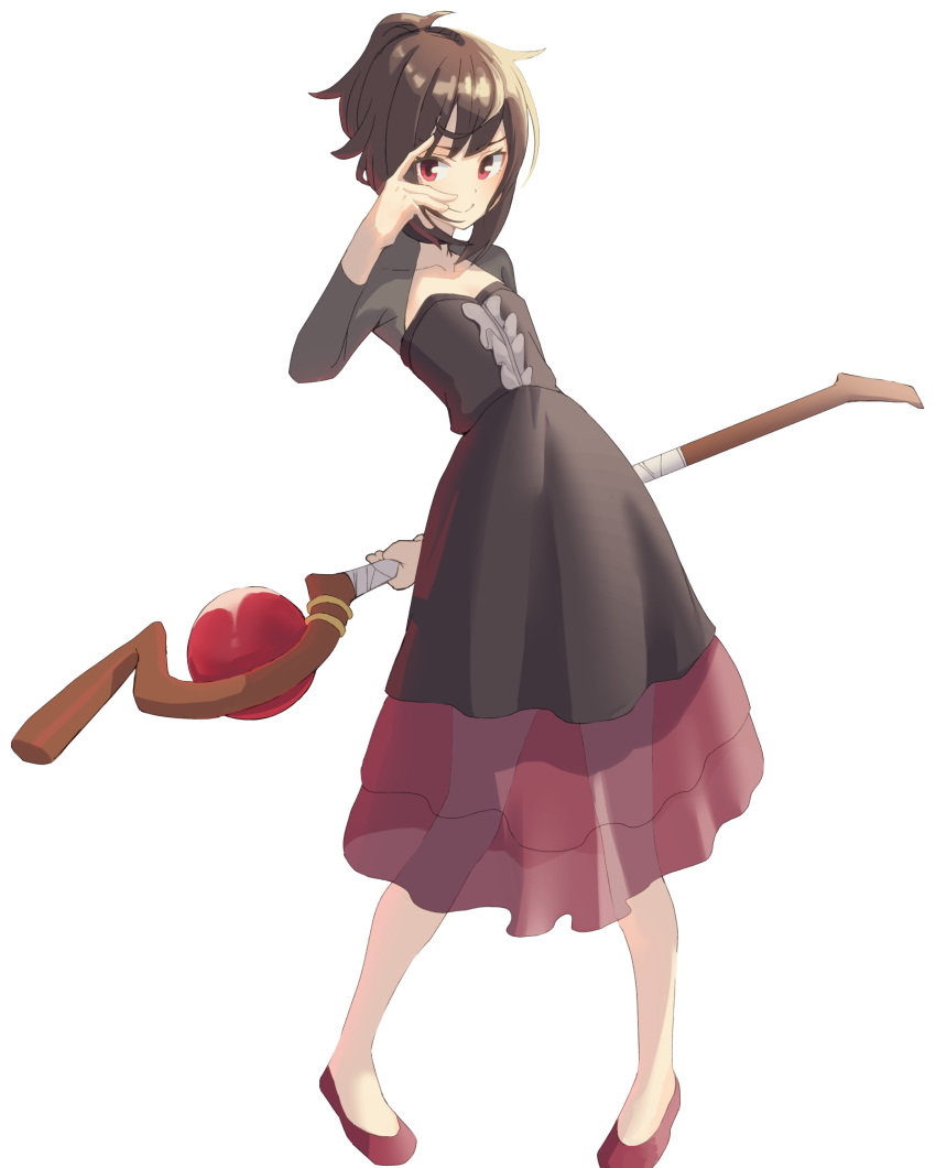 Safebooru - 1girl black choker black dress brown hair choker dress flat chest flats full body ...