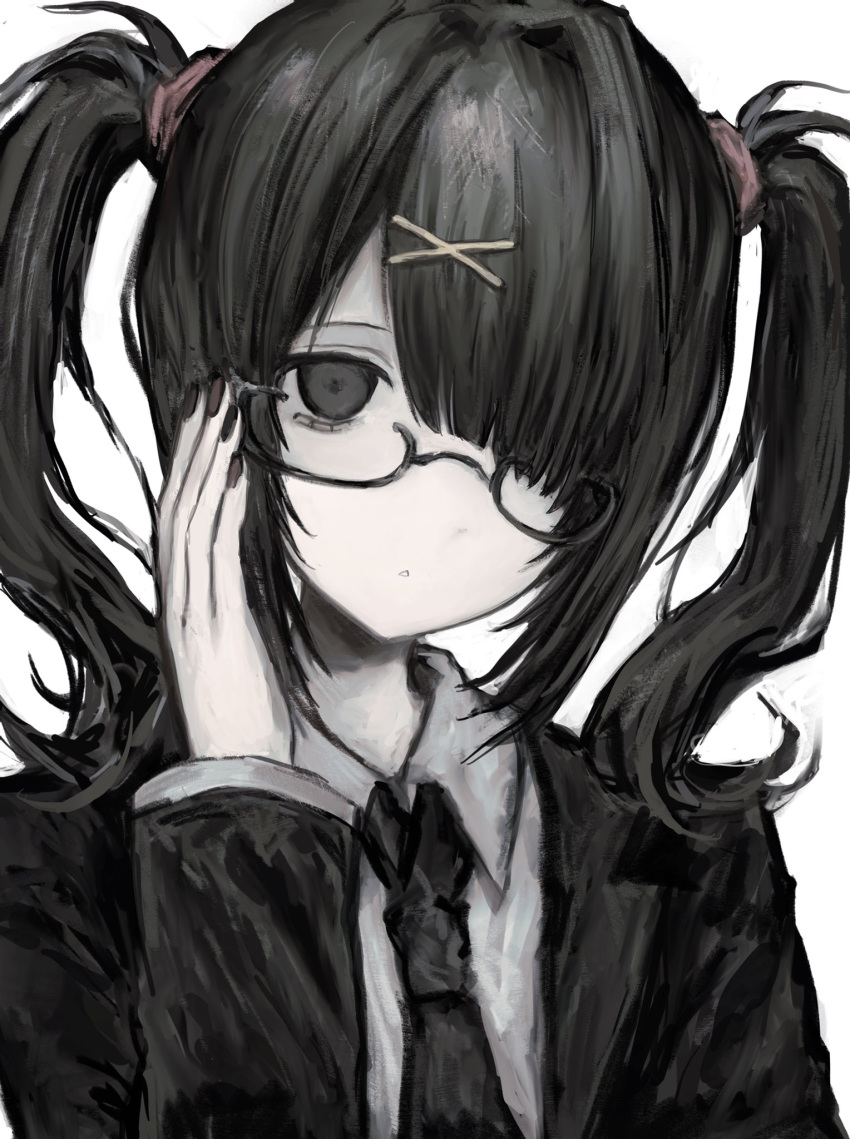 Safebooru - 1girl adjusting eyewear ame-chan (needy girl overdose) black-framed eyewear black ...