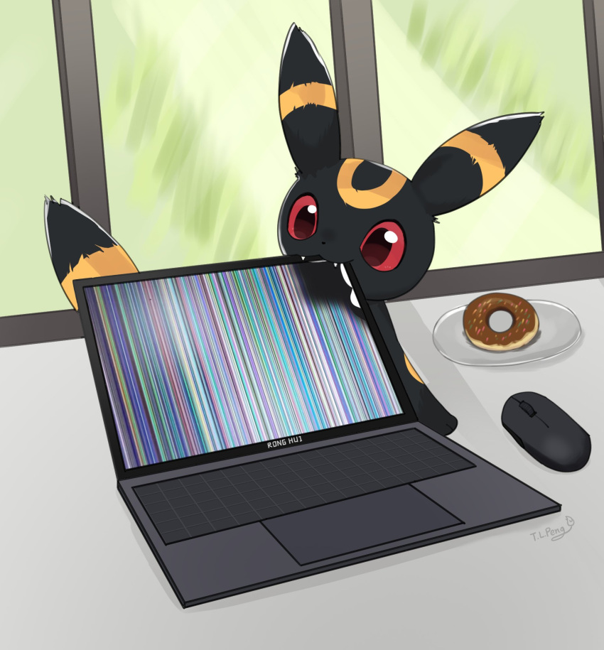 Safebooru - animal focus biting computer doughnut food highres laptop ...