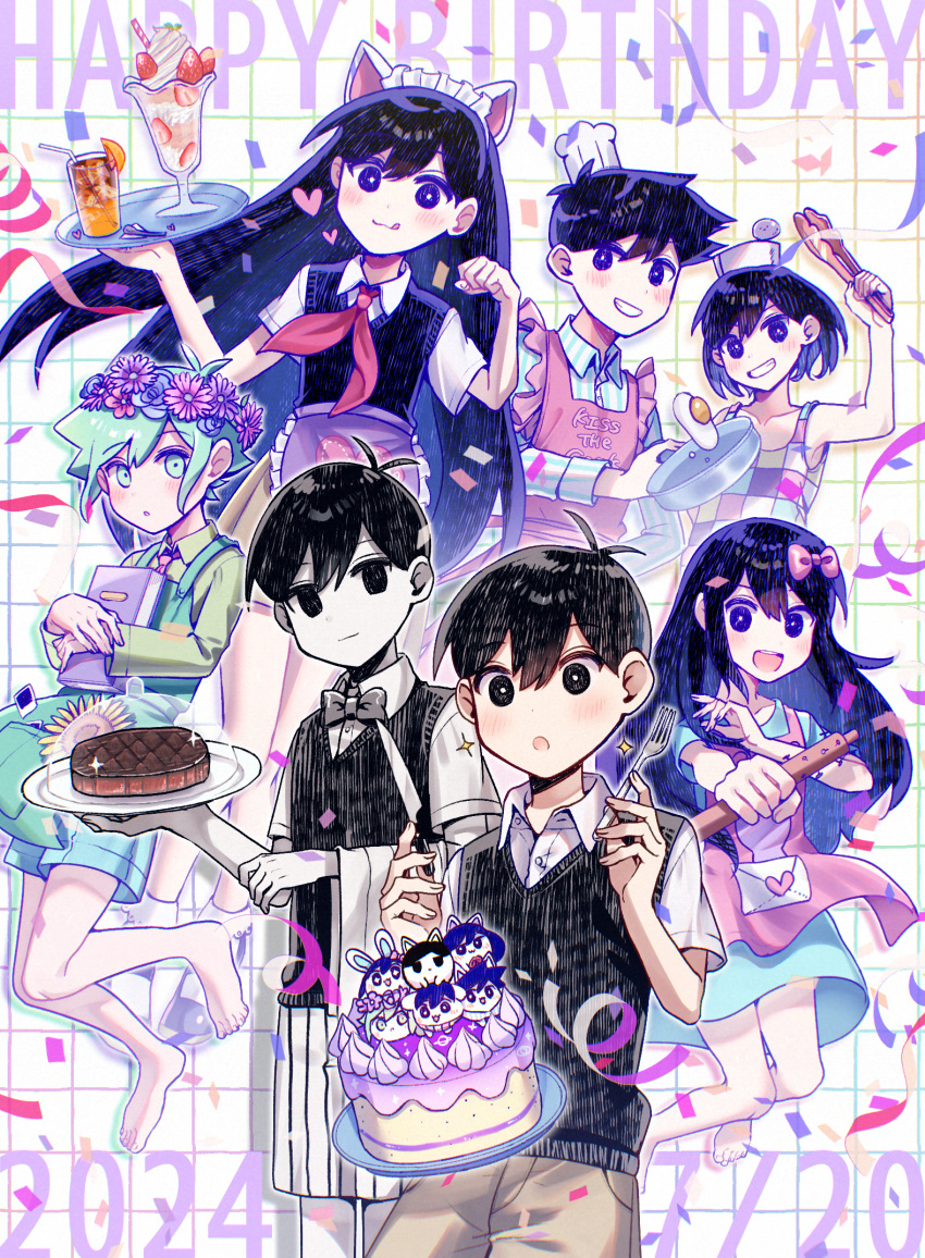 Safebooru - 2girls 5boys :3 animal ears apron arm up aubrey (headspace ...