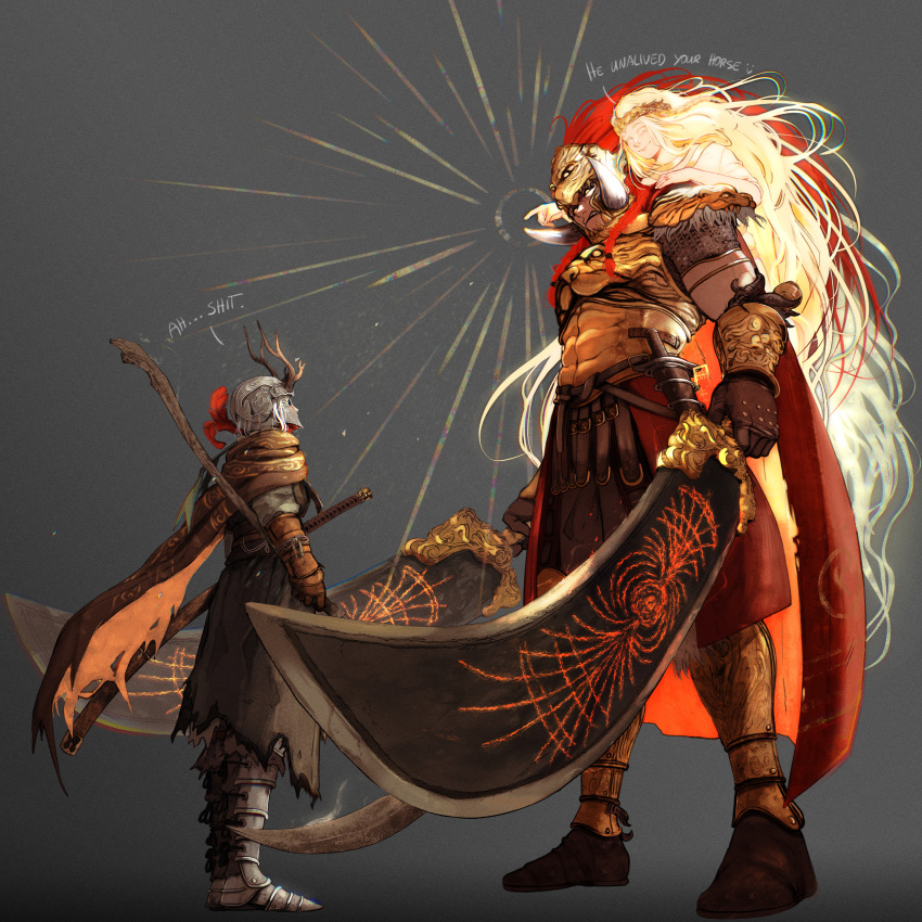 Safebooru - 1other 2boys ^ ^ absurdres androgynous angry armor black sclera blonde hair ...