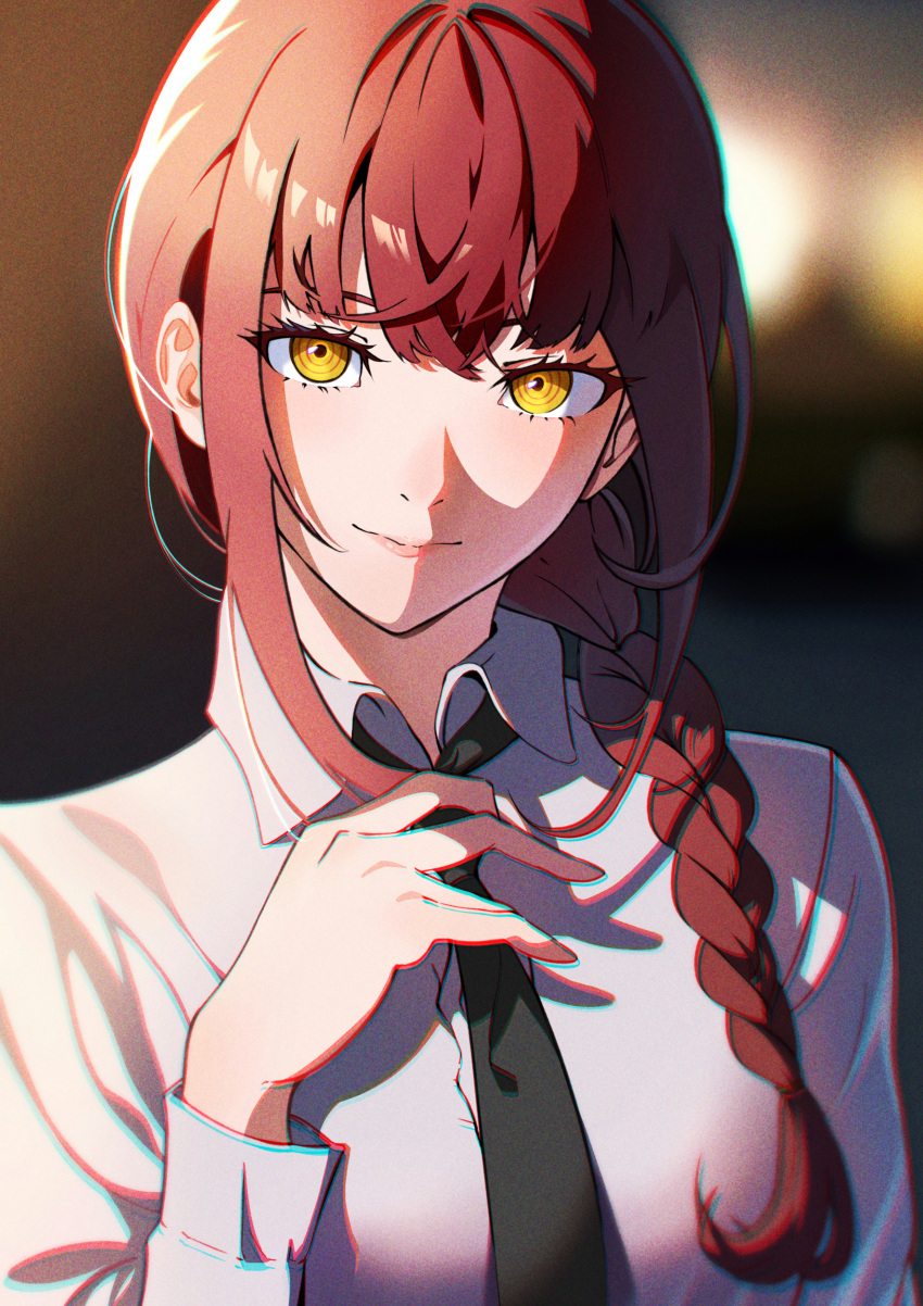 Safebooru - 1girl absurdres black necktie blurry blurry background braid braided ponytail ...