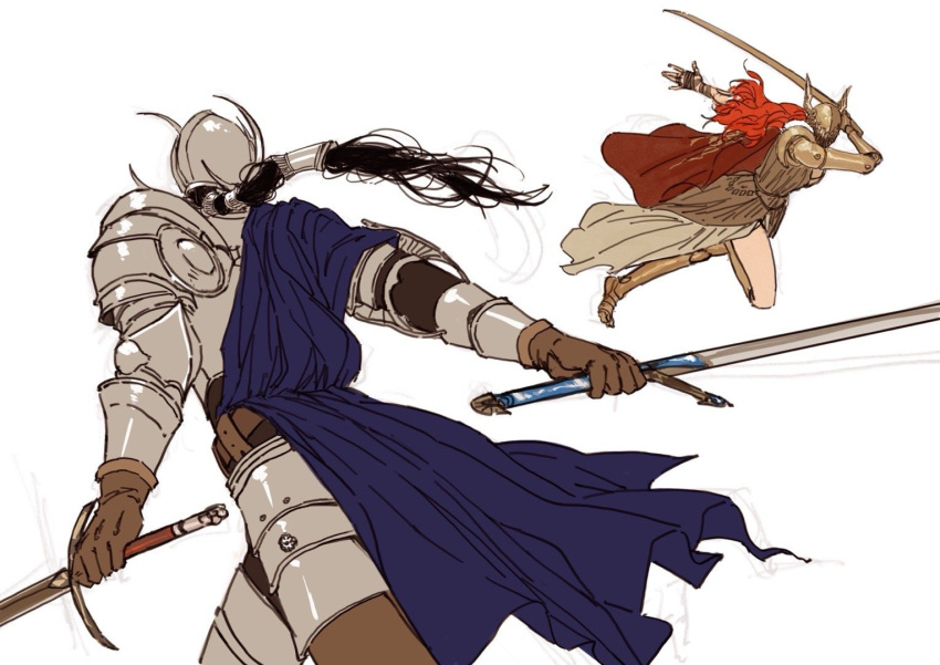 Safebooru - 2girls amputee armor blue surcoat cape covered eyes elden ...