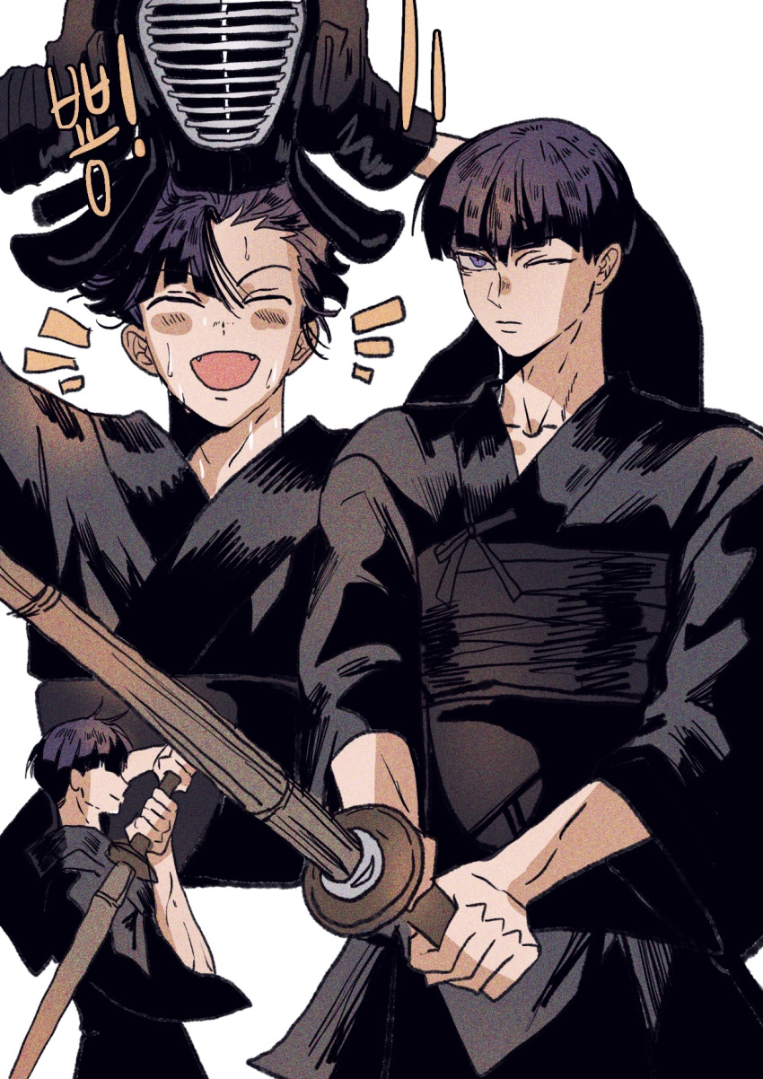 Safebooru - 1boy black hair blush bougu grey eyes highres holding ...
