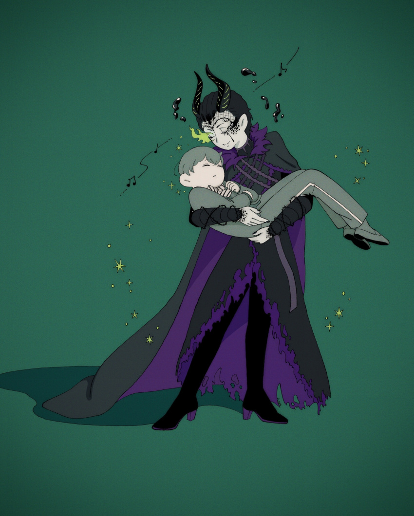 Safebooru - 1boy 1girl absurdres black cloak black hair carrying cloak closed eyes dragon boy ...