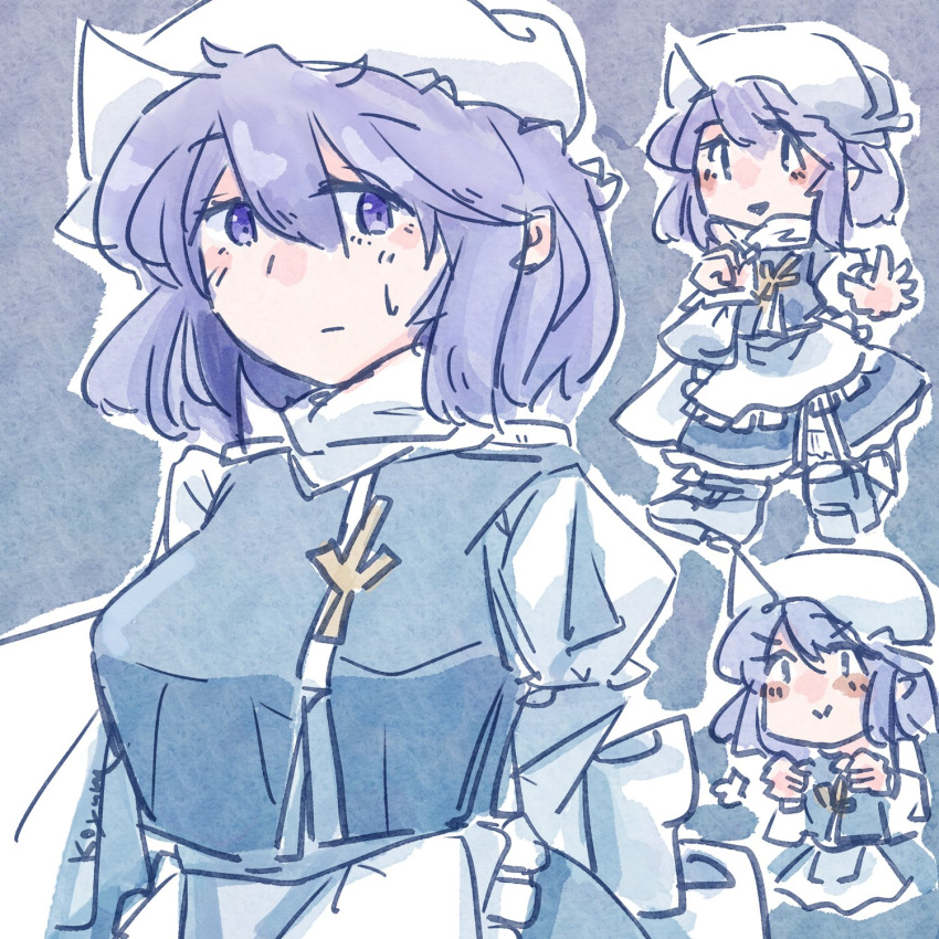 Safebooru - 1girl apron blue eyes blue hair blue vest hat highres koyane (silver81106) letty ...