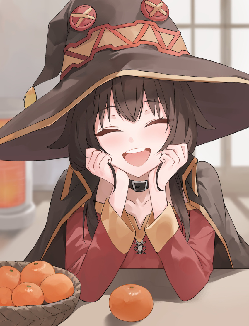 Safebooru - 1girl absurdres brown cape brown hair brown hat cape closed eyes collar dress food ...