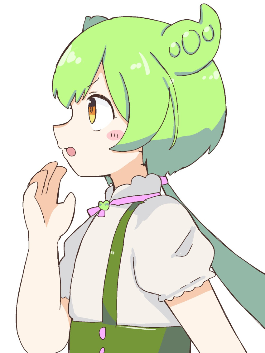 Safebooru - 1girl edamame green hair green overalls green shorts green ...