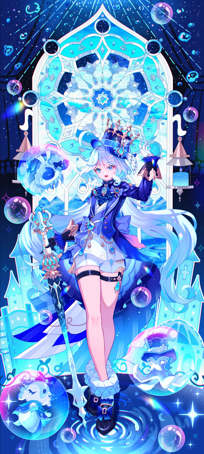 Safebooru - 1girl absurdres ahoge arm up ascot asymmetrical gloves black footwear black gloves ...