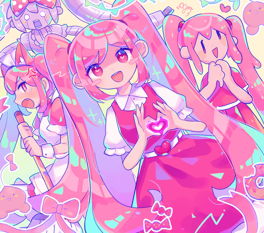 Safebooru - 4girls babydoll blush bow dress hair bow heart heart hands ...