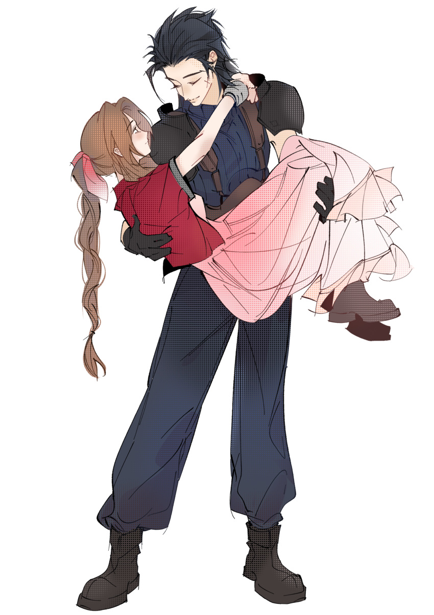 Safebooru - 1boy 1girl absurdres aerith gainsborough armor baggy pants black footwear black ...