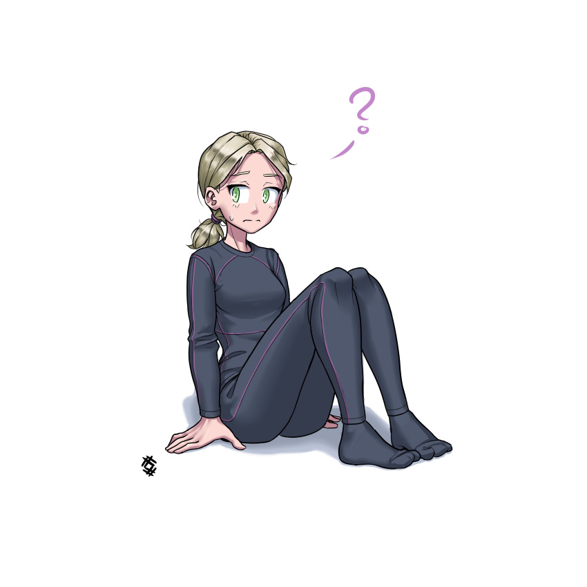 Safebooru - 1girl ? absurdres arm rest artist logo black leggings black shirt black socks blonde ...