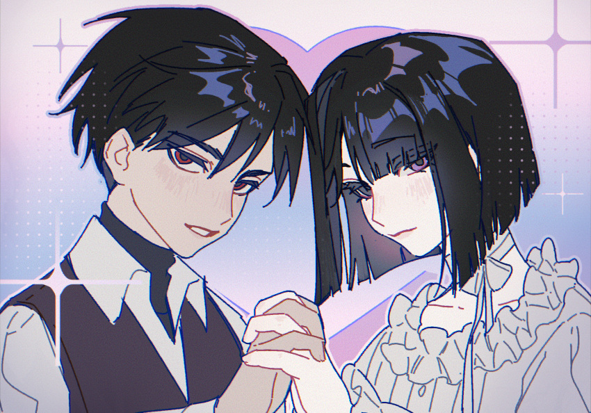 Safebooru - 1boy 1girl black hair black undershirt black vest blush bojiu xiao bow choker choker ...