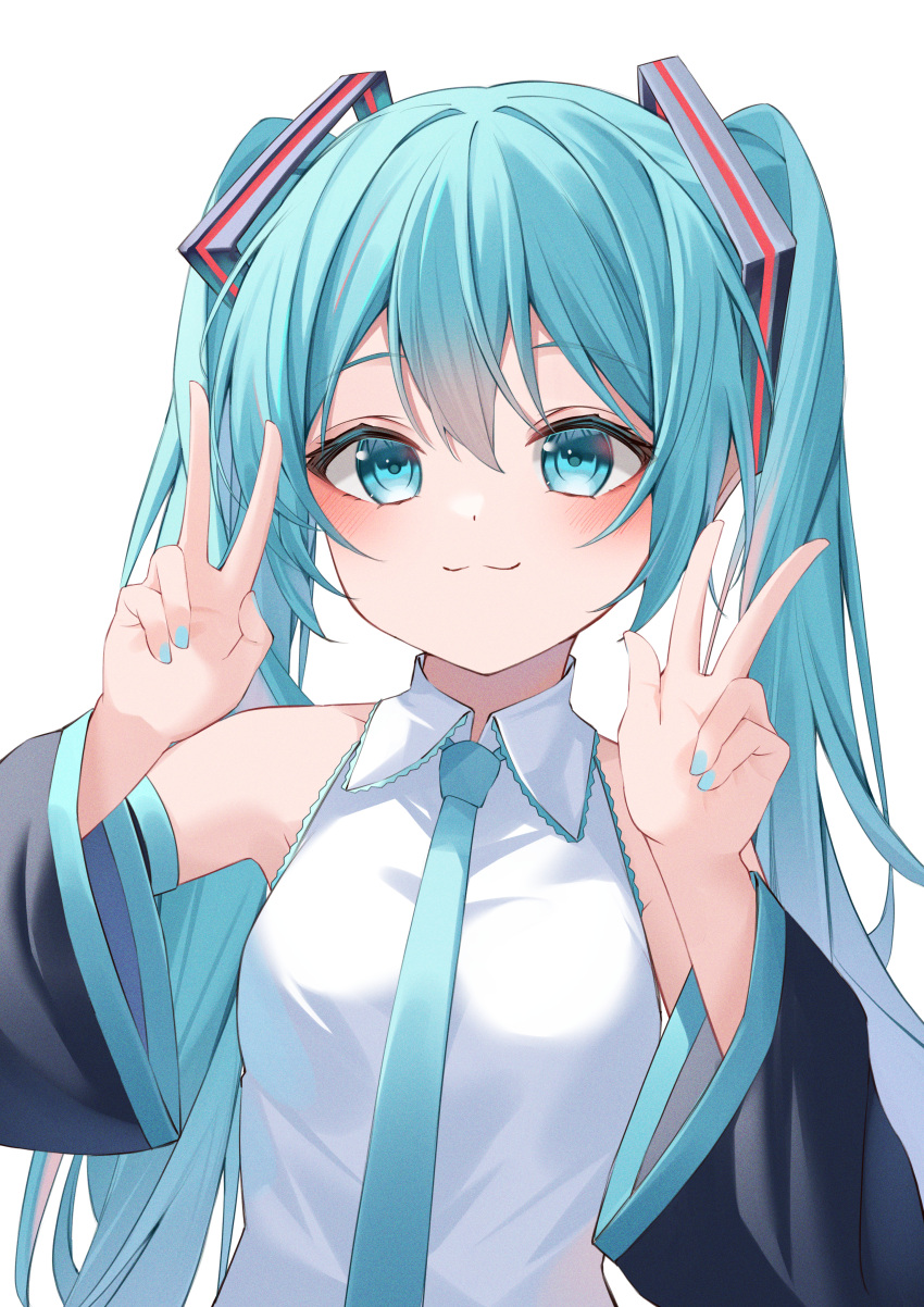 Safebooru - 1girl :3 absurdres aqua eyes aqua hair aqua nails aqua necktie arms up blush breasts ...