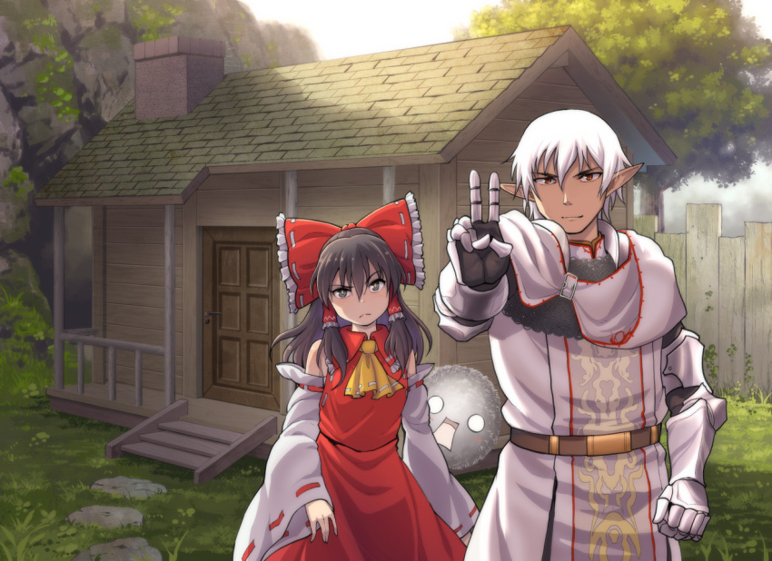 Safebooru - 1boy 1girl armor ascot bow brown hair buront chiaki ...