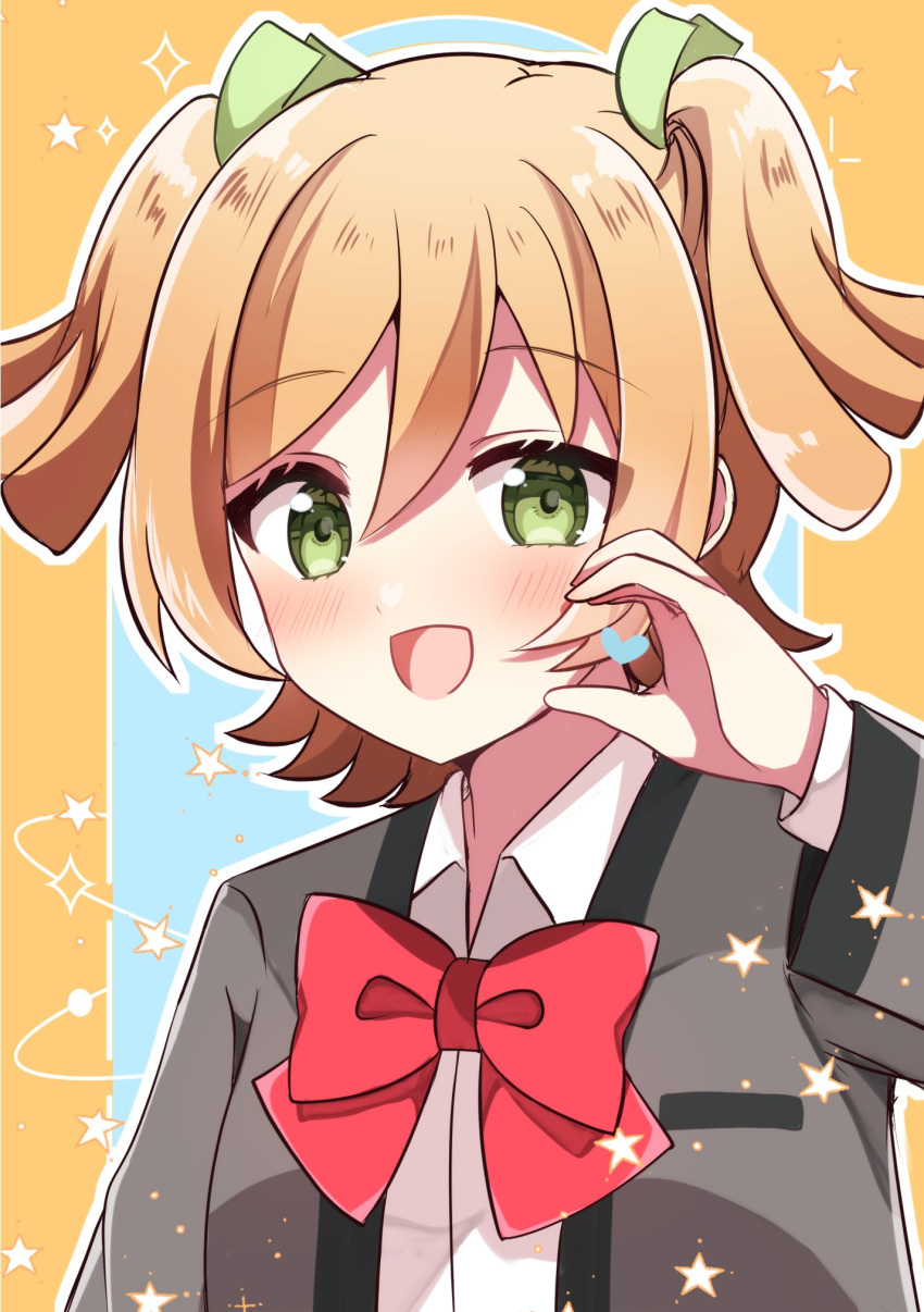 Safebooru - 1girl blonde hair blush bow bowtie breast pocket collared shirt daiba nana green ...