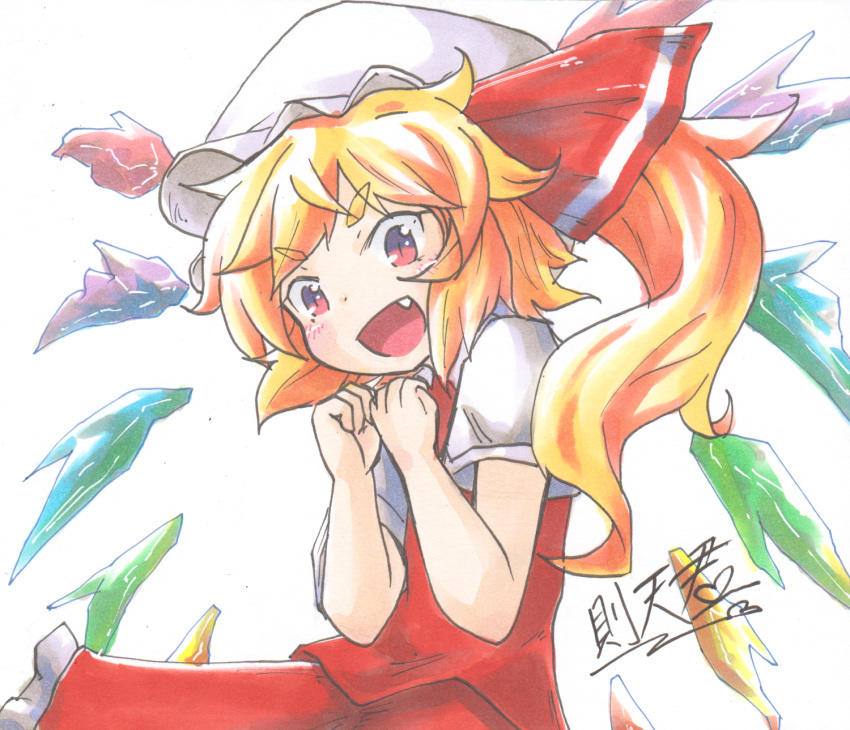 Safebooru - 1girl blonde hair crystal fang flandre scarlet frills hat ...