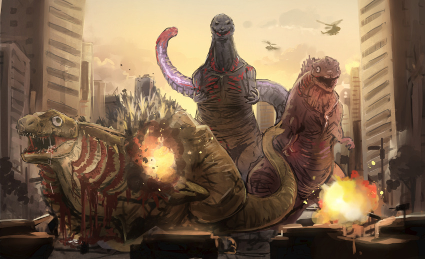 Safebooru - aircraft ari hinoko blood building city explosion gills ...