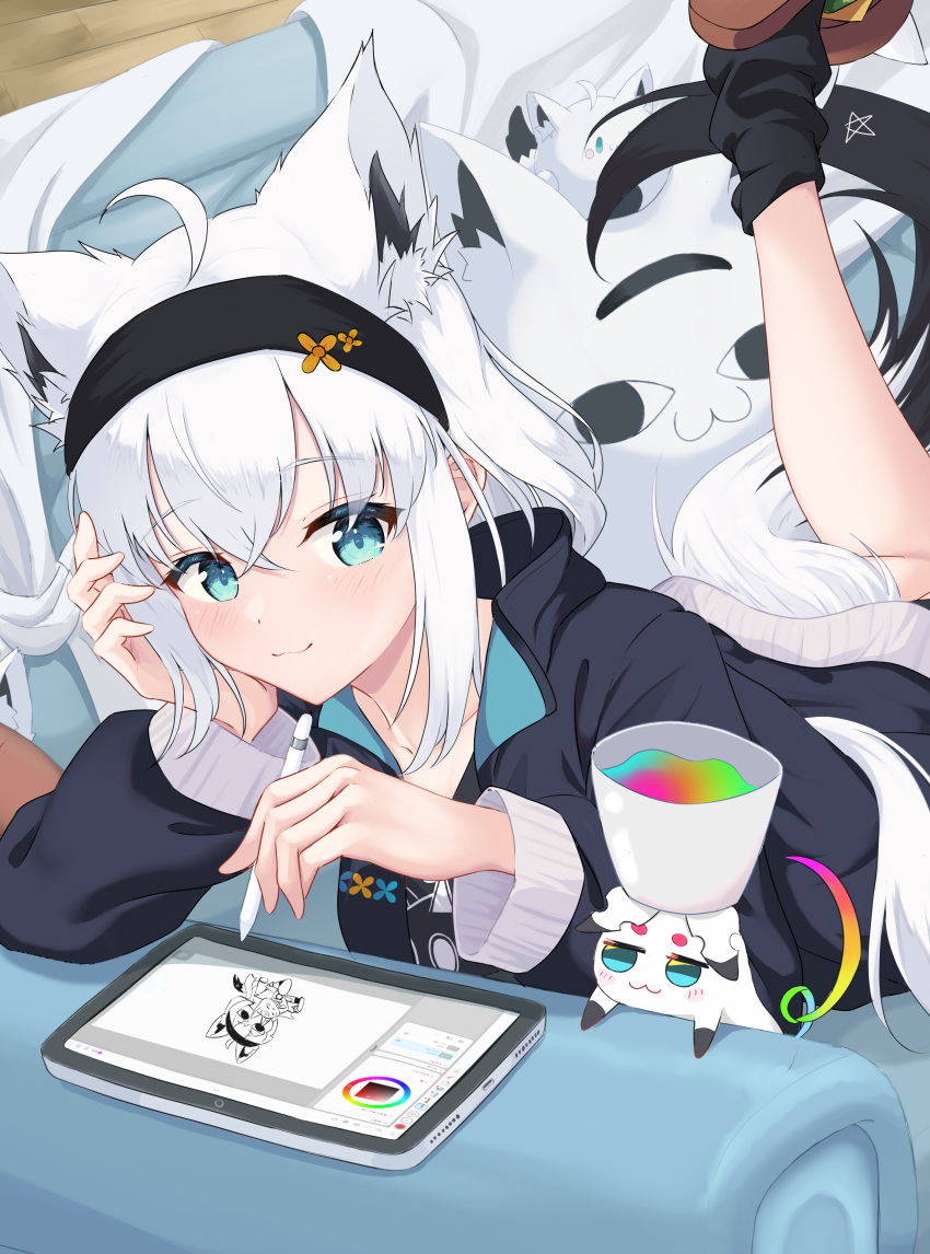 Safebooru - 1girl absurdres ahoge animal ear fluff animal ears aqua eyes black hairband black ...