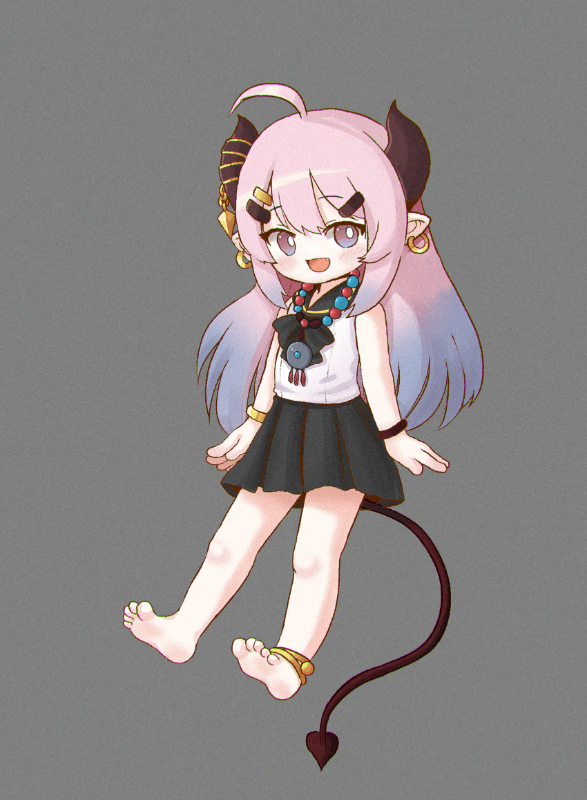 Safebooru - 1girl ahoge barefoot bead necklace beads black skirt bright pupils commentary ...