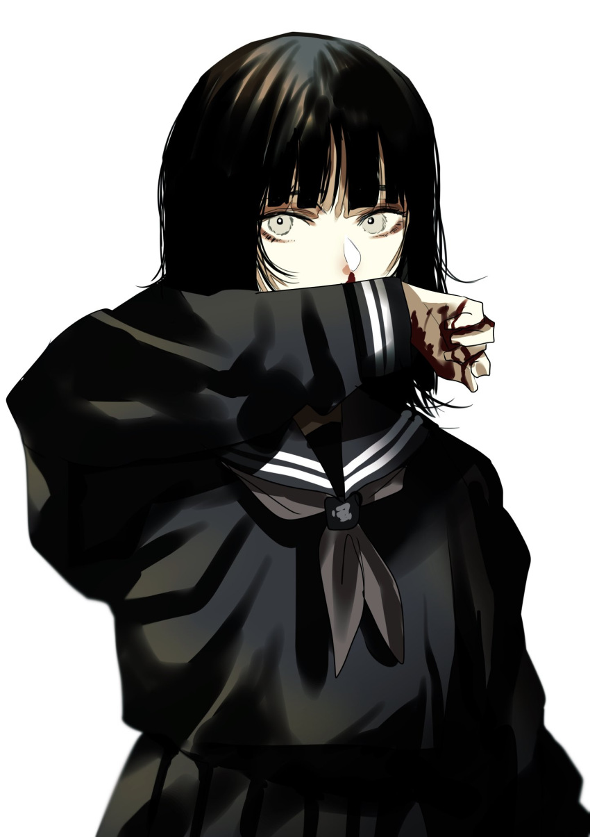 Safebooru - 1girl black sailor collar black serafuku black shirt black skirt blood blood on ...