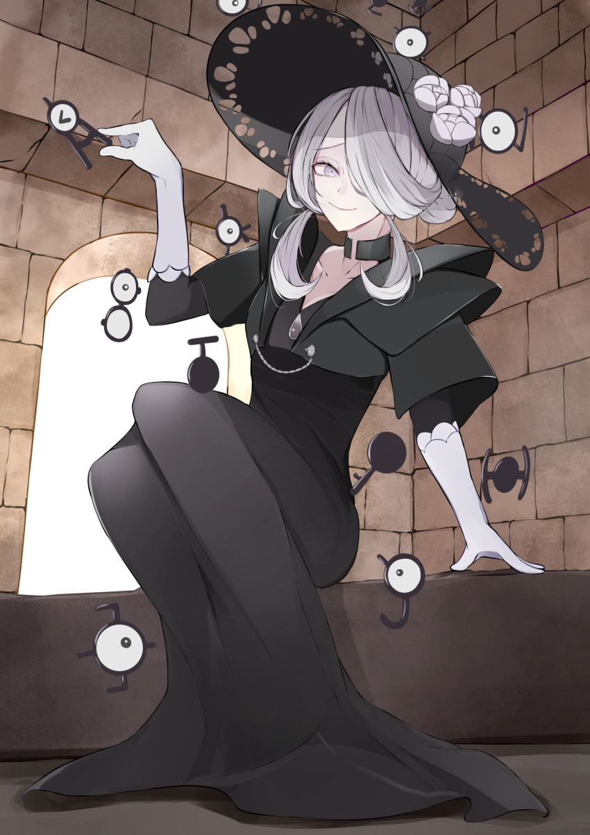 Safebooru - 1girl absurdres black choker black dress black eyes black hat choker closed mouth ...