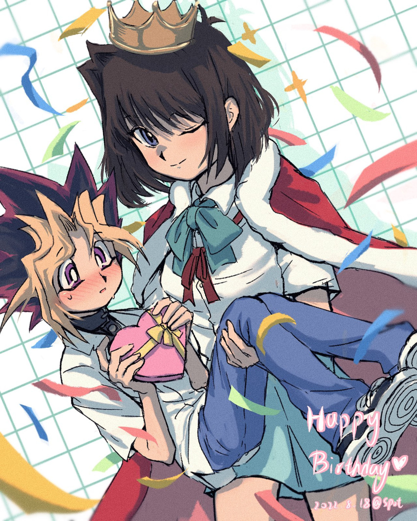 Safebooru - 1boy 1girl black footwear black hair blonde hair blue eyes ...