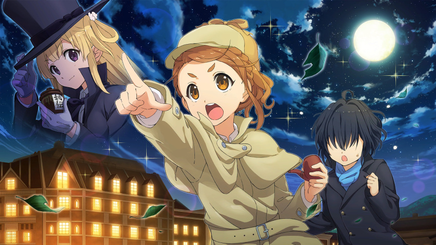 Safebooru - 22/7 22/7 ongaku no jikan 3girls black bow black bowtie black hair black hat black ...